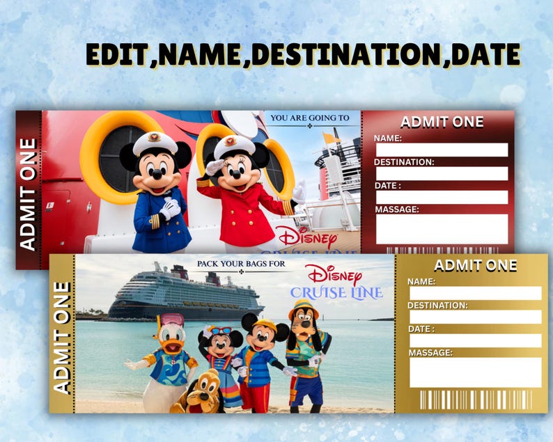 Disney Cruise Trip GIFT Tickets | Editable Reveal Ticket, Vacation ...