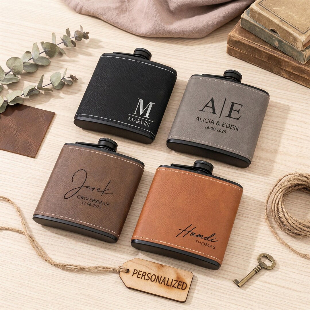 Personalized Leather Flask for Men, Groomsmen Gifts, Custom Leather ...