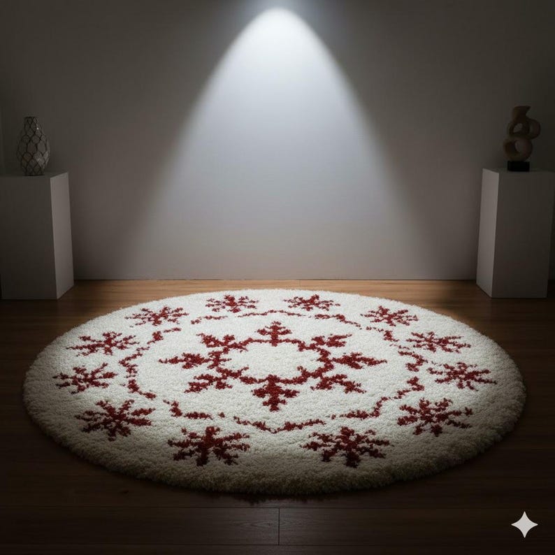 Round Rug Snowflake – Red & White Christmas Shag for Festive Homes - Etsy