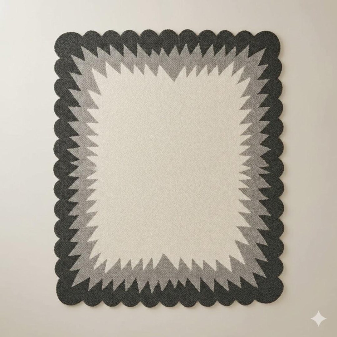 Scalloped Frame Ivory Grey Border Rug - Etsy