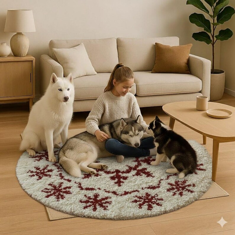 Round Rug Snowflake – Red & White Christmas Shag for Festive Homes - Etsy