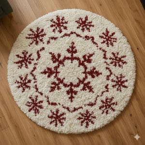 Round Rug Snowflake – Red & White Christmas Shag for Festive Homes - Etsy