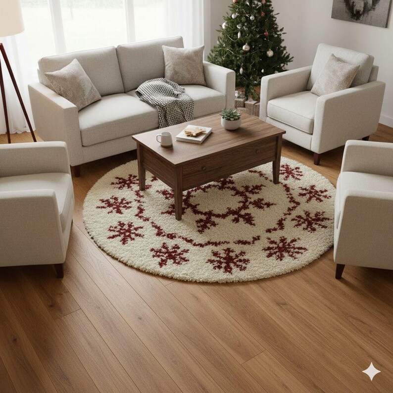 Round Rug Snowflake – Red & White Christmas Shag for Festive Homes - Etsy