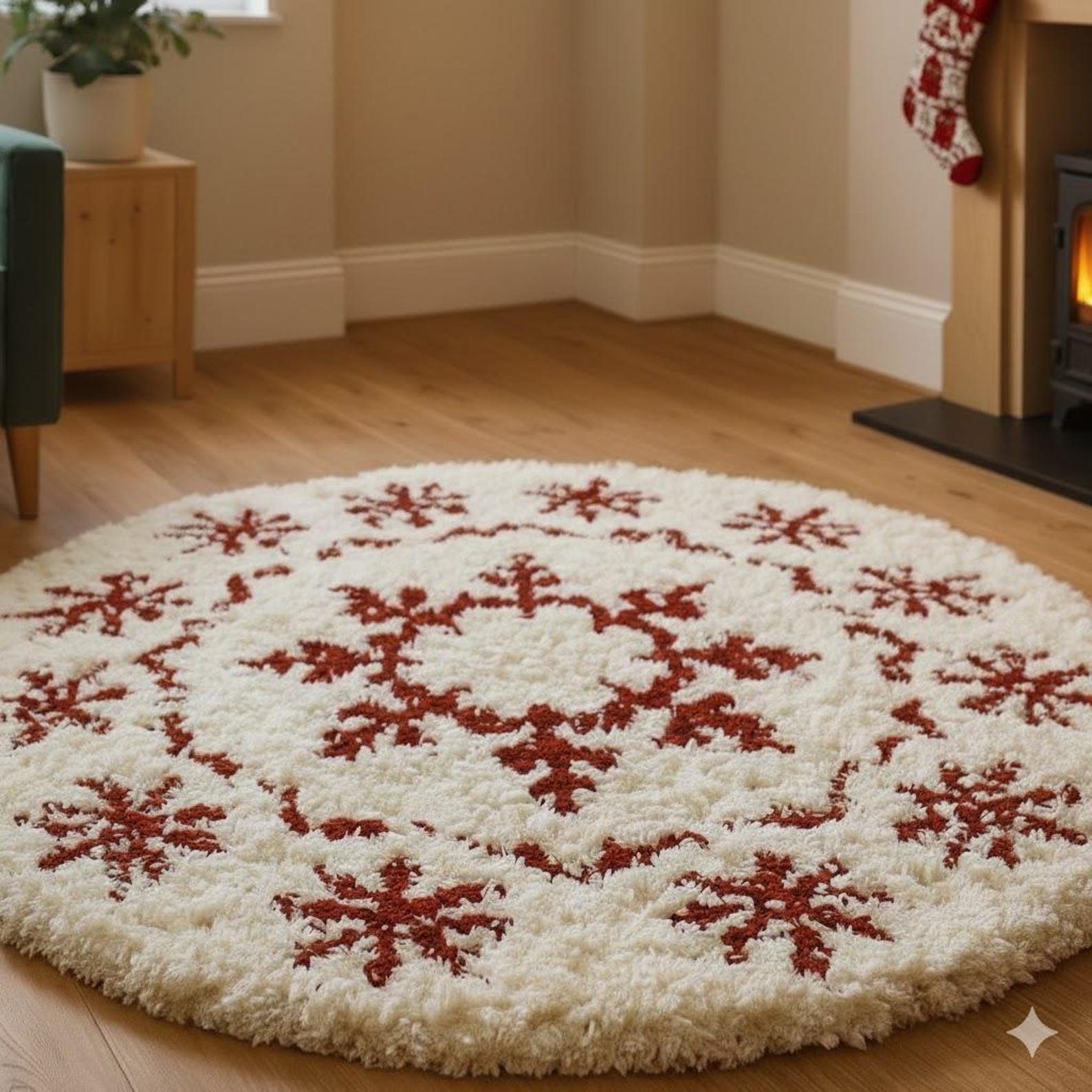 Round Rug Snowflake – Red & White Christmas Shag for Festive Homes - Etsy