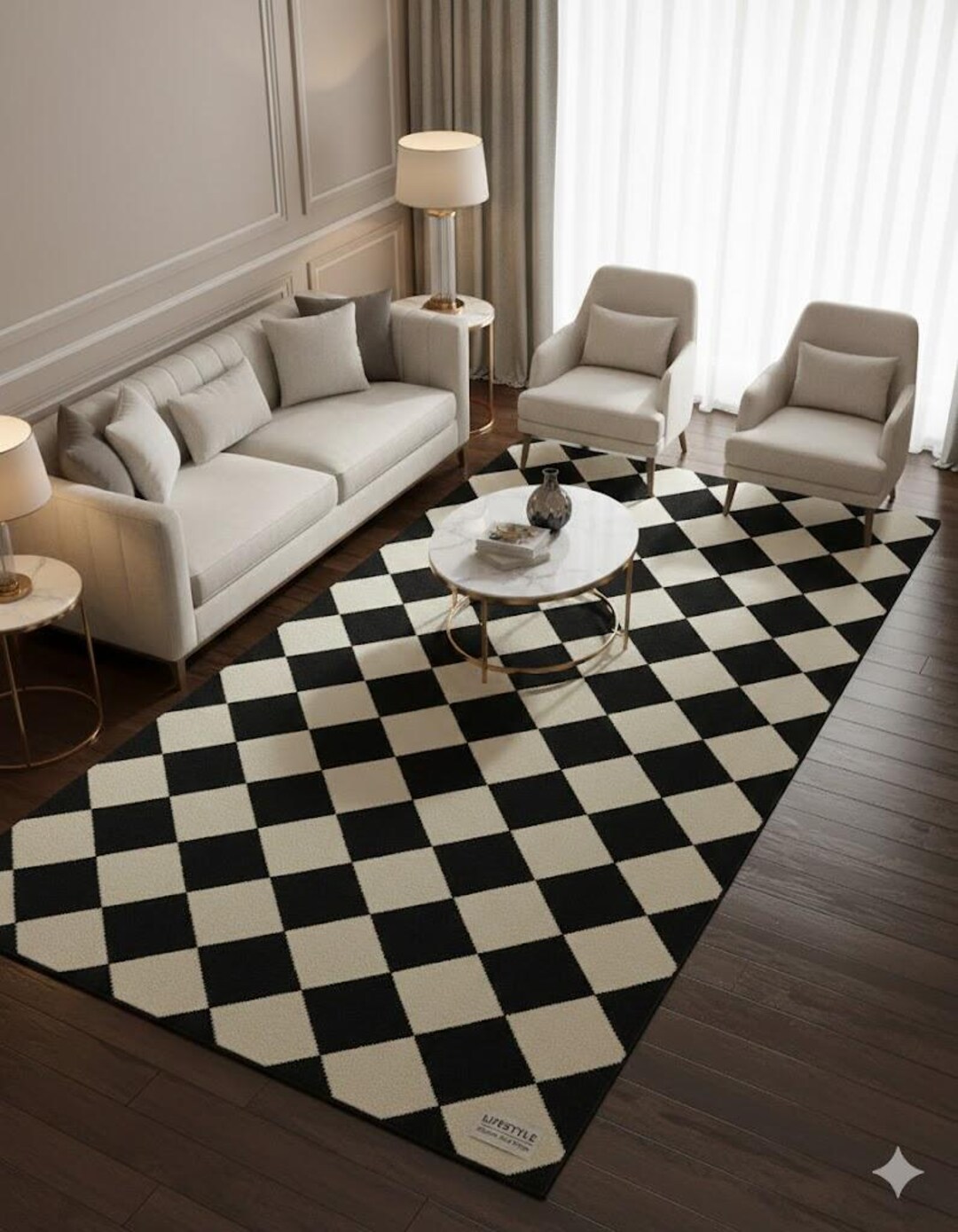 Hand Tufted Diamond Pattern Area Rug - Black and Ivory - Etsy
