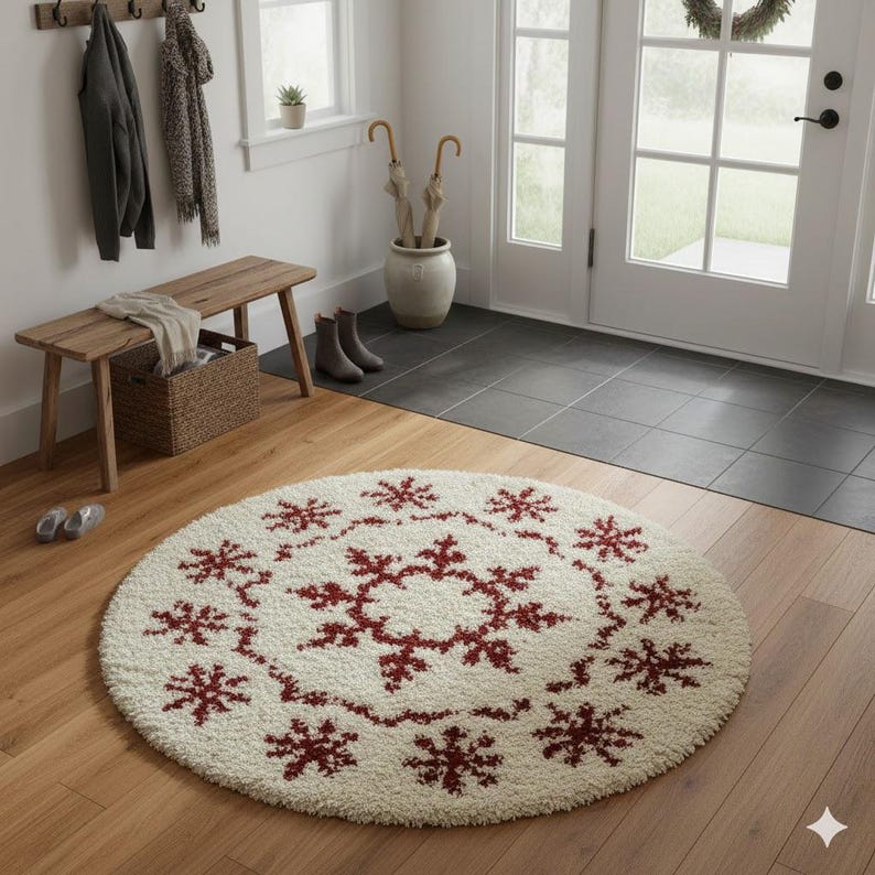 Round Rug Snowflake – Red & White Christmas Shag for Festive Homes - Etsy