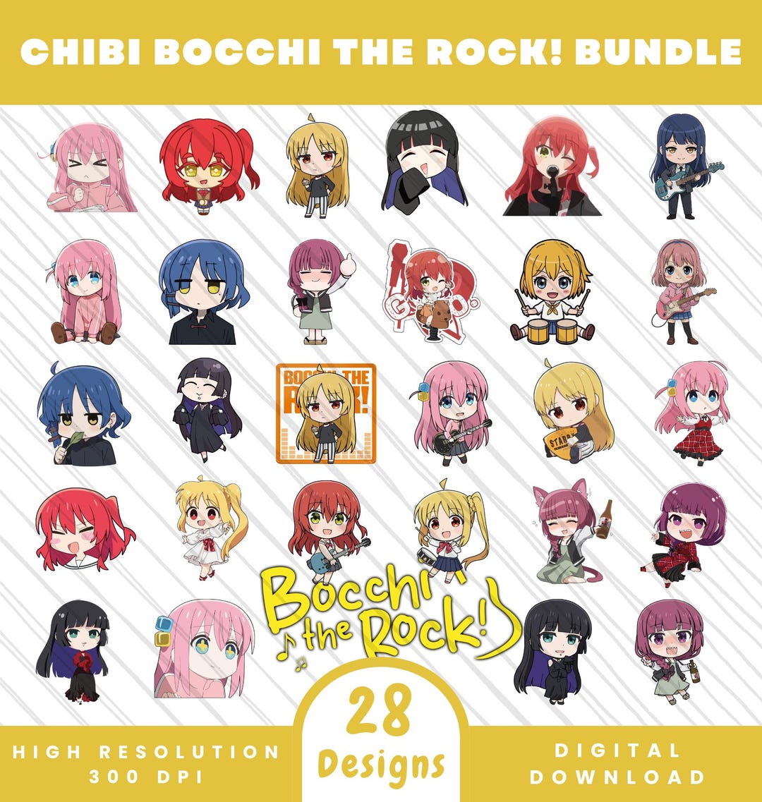 28 Chibi Bocchi the Rock PNG Bundle, Cute Anime Clipart Hitori Bocchi ...
