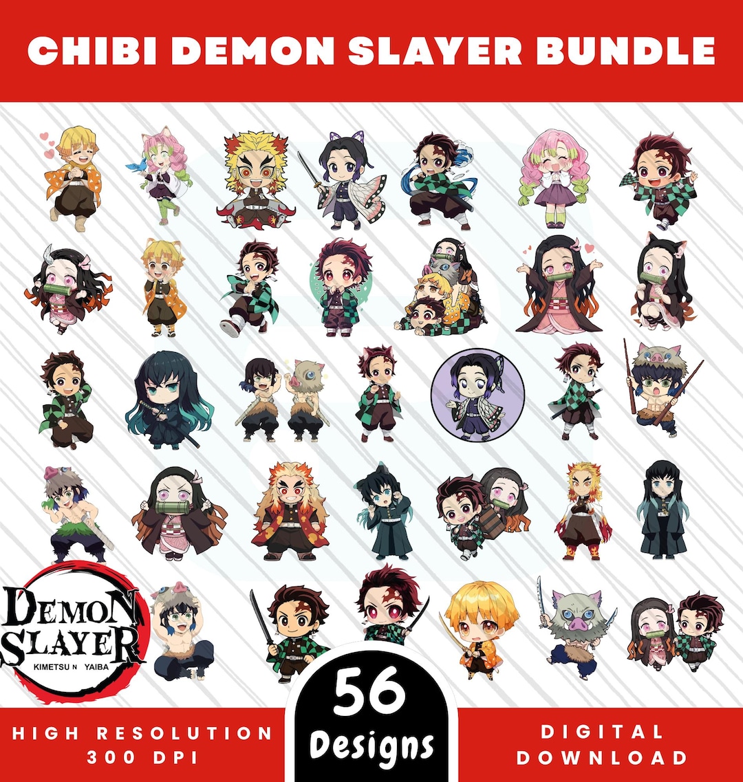 56 Chibi Demon Slayer PNG Bundle, Anime Clipart Tanjiro Nezuko Zenitsu ...
