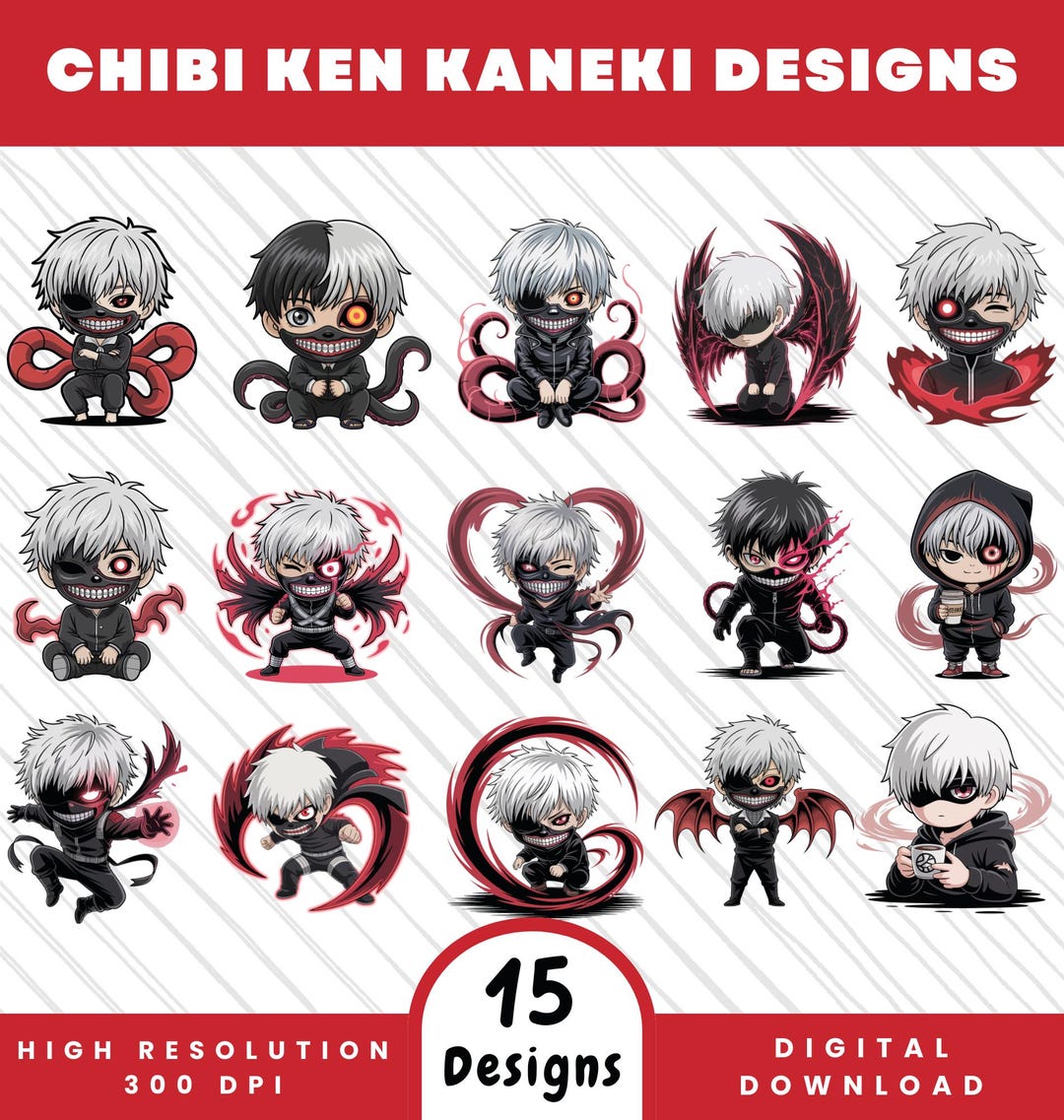 15 Chibi Ken Kaneki PNG Bundle, Tokyo Ghoul Anime Clipart Cute Dark ...