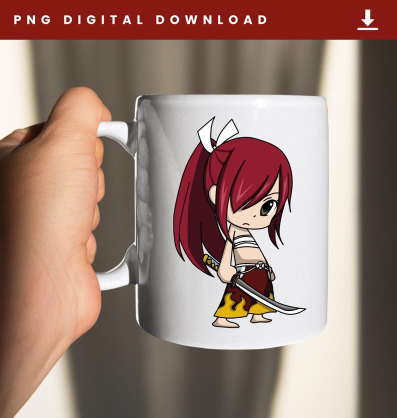 14 Chibi Erza Scarlet PNG Bundle, Fairy Tail Anime Clipart Cute Erza ...