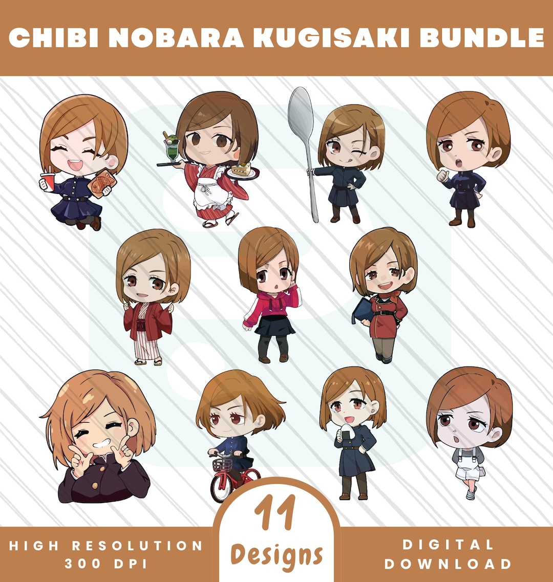 11 Chibi Nobara Kugisaki PNG Bundle, Jujutsu Kaisen Anime Clipart Cute ...