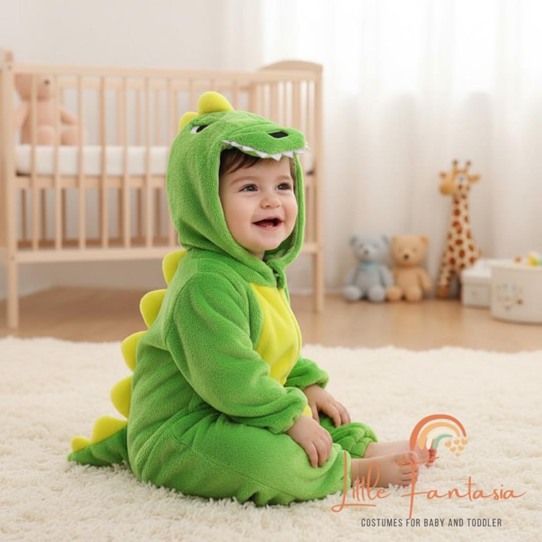 Flannel Dinosaur Baby Costume: Green Dino Onesie With 3D Spikes - Etsy