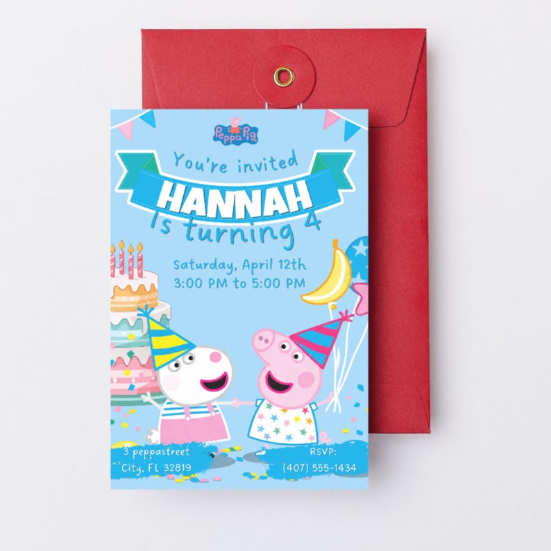 Peppa Pig Birthday Invitation – Editable Canva Template, Kids Party ...