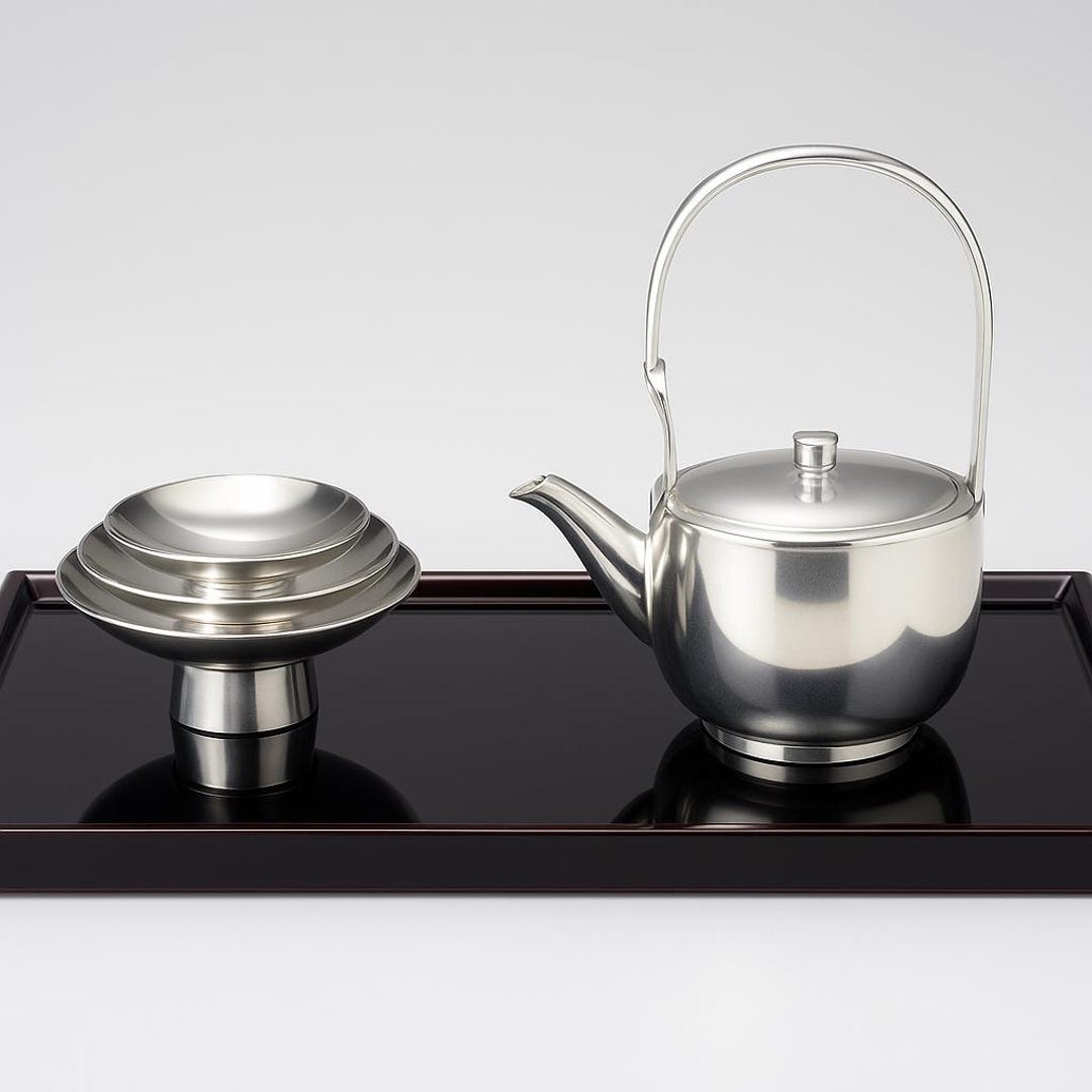 Polished Pewter Toso Set – 3-piece Japanese Sake Ceremony Set (natsume ...