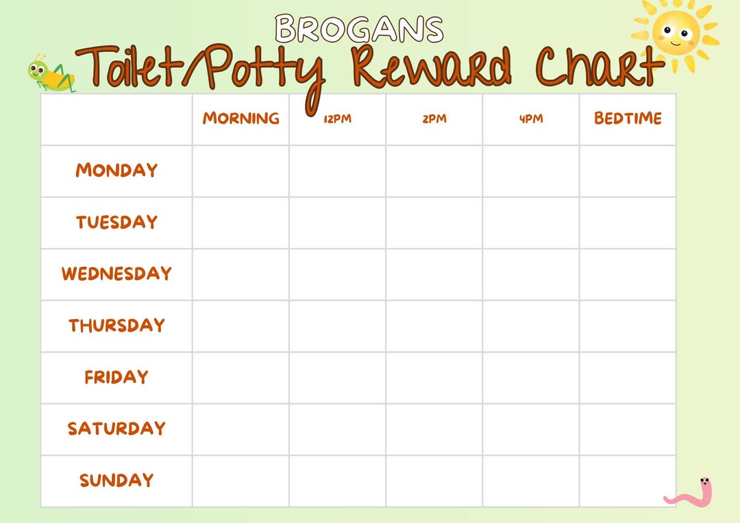 BUGS: Editable Toilet / Potty Learning, Sticker Reward Chart - Etsy