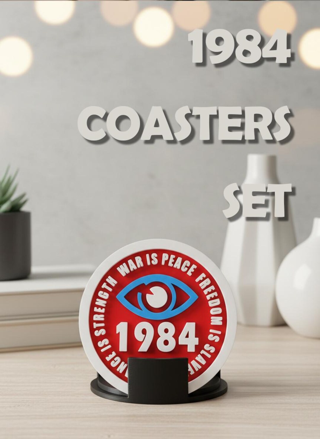 Set of 5 1984 Book Coasters With Holder | 3D Print - Etsy