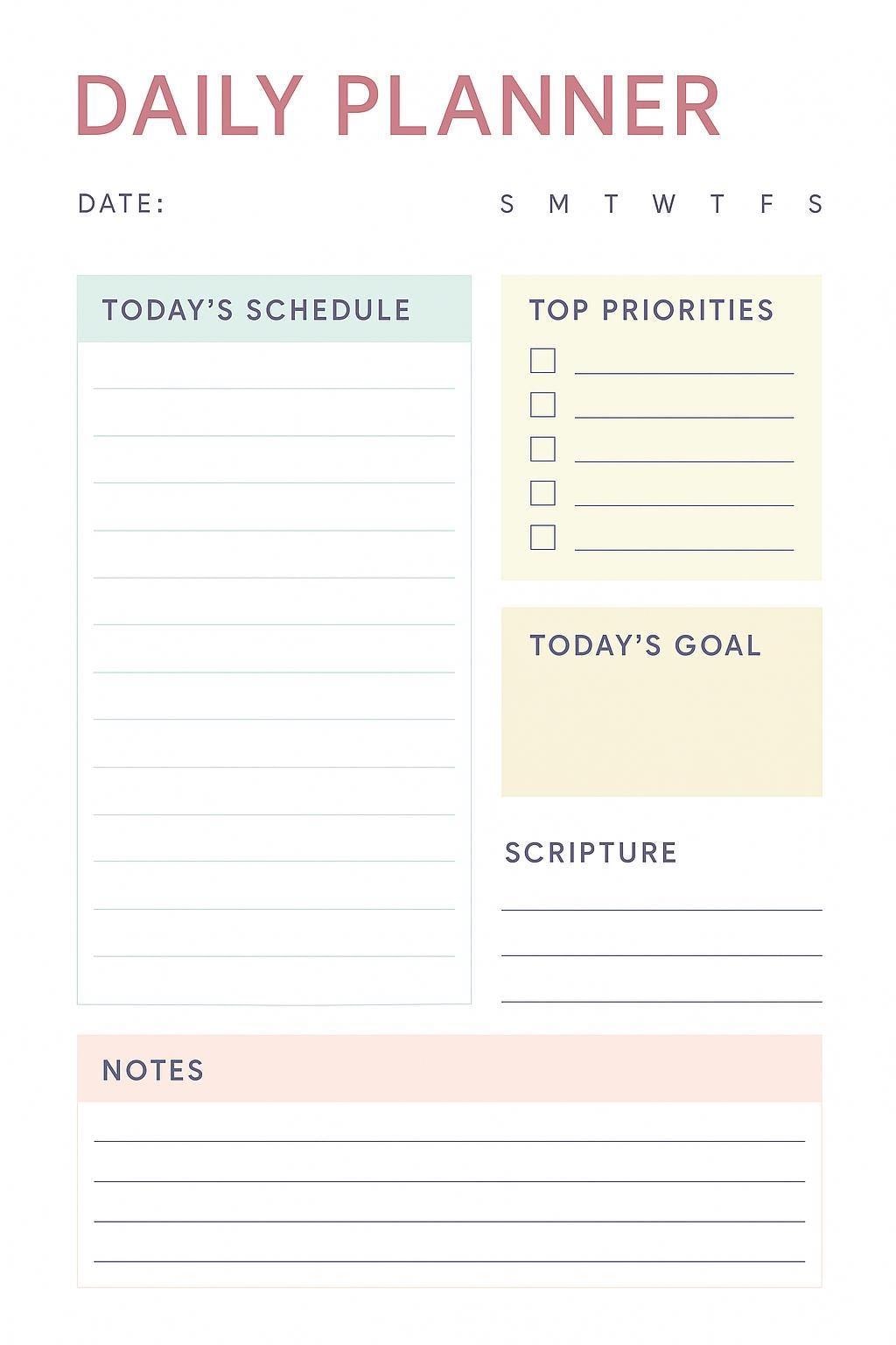 Printable Pastel Daily Planner With Scripture | Christian Planner ...