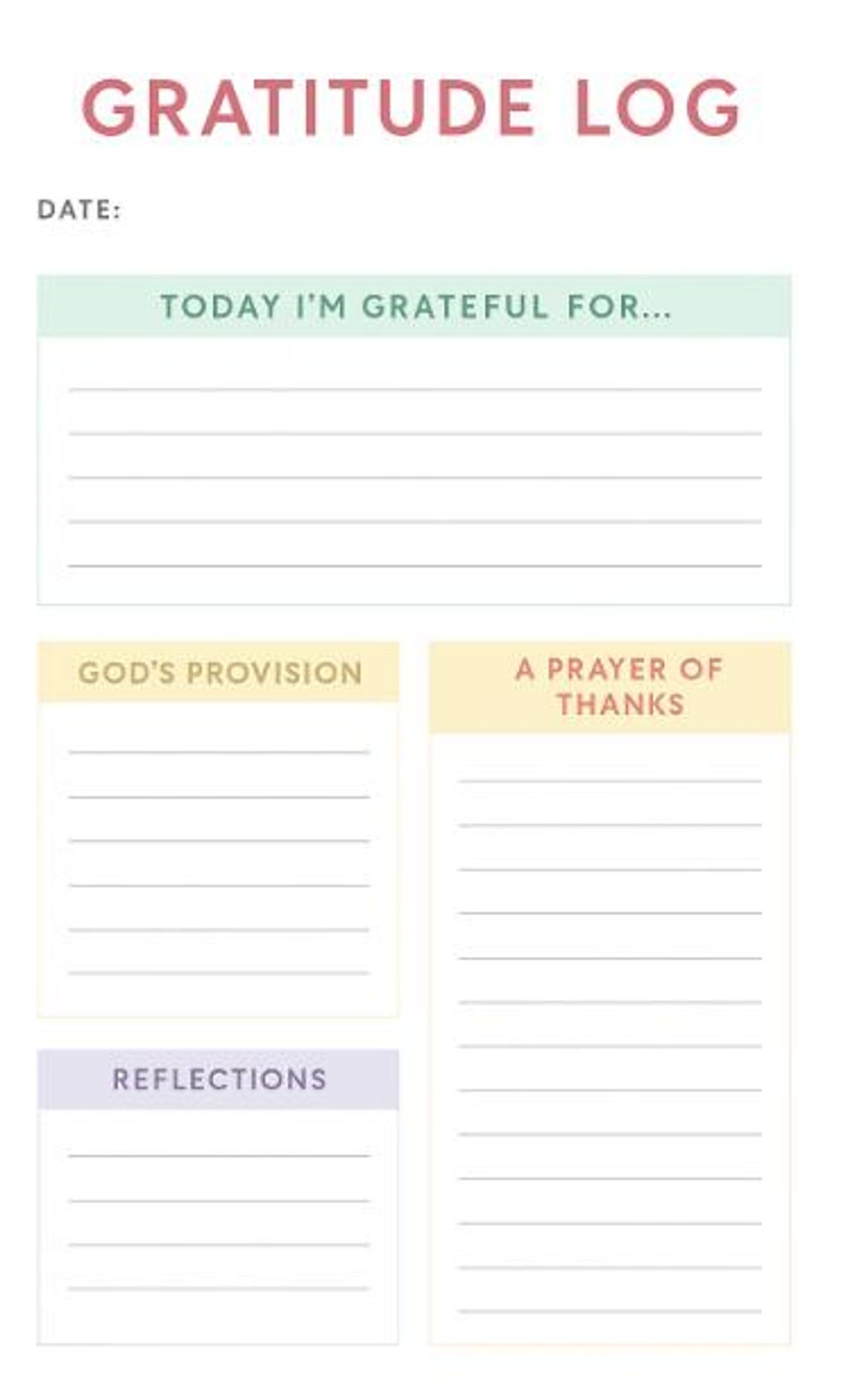 Printable Gratitude Log | Faith-based Gratitude Journal Page ...