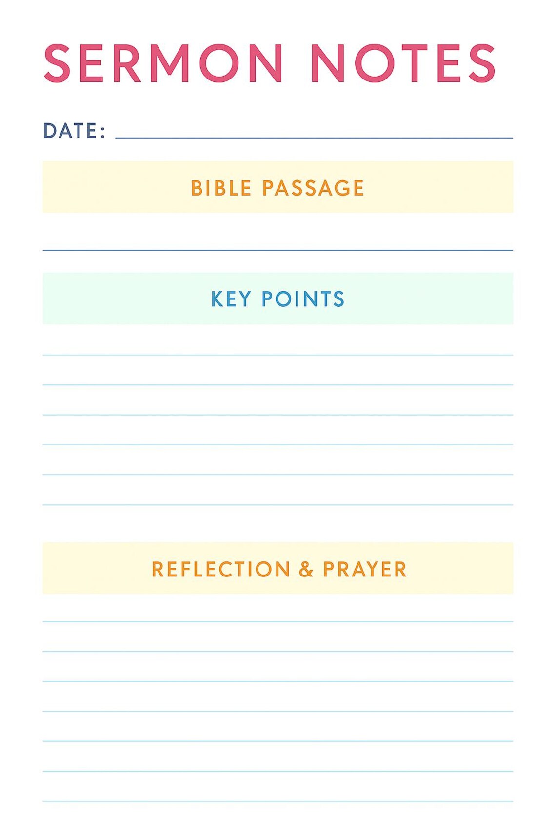 Printable Sermon Notes Page | Pastel Church Journal | Bible Passage ...