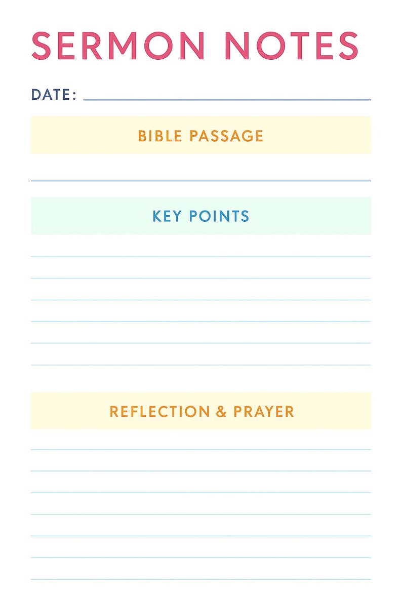 Printable Sermon Notes Page | Pastel Church Journal | Bible Passage ...