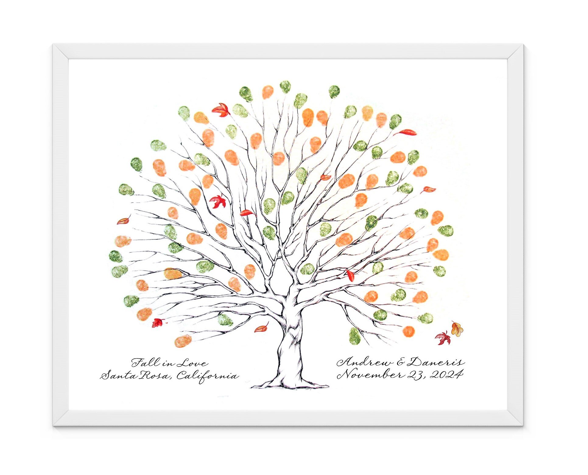 Wedding Guest Book | Fall Autumn Leaves Fingerprint Sketch Look Tree ...