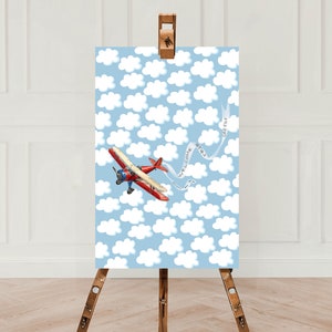 Custom Welcome New Baby Shower Poster Clouds & Airplane Baby Sprinkle ...