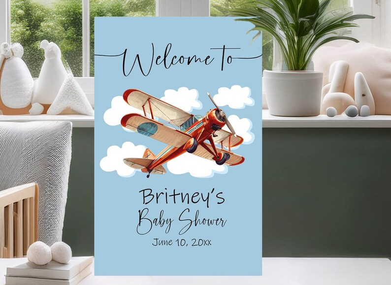 Custom Welcome to Baby Shower Poster | Airplane With Clouds Baby ...
