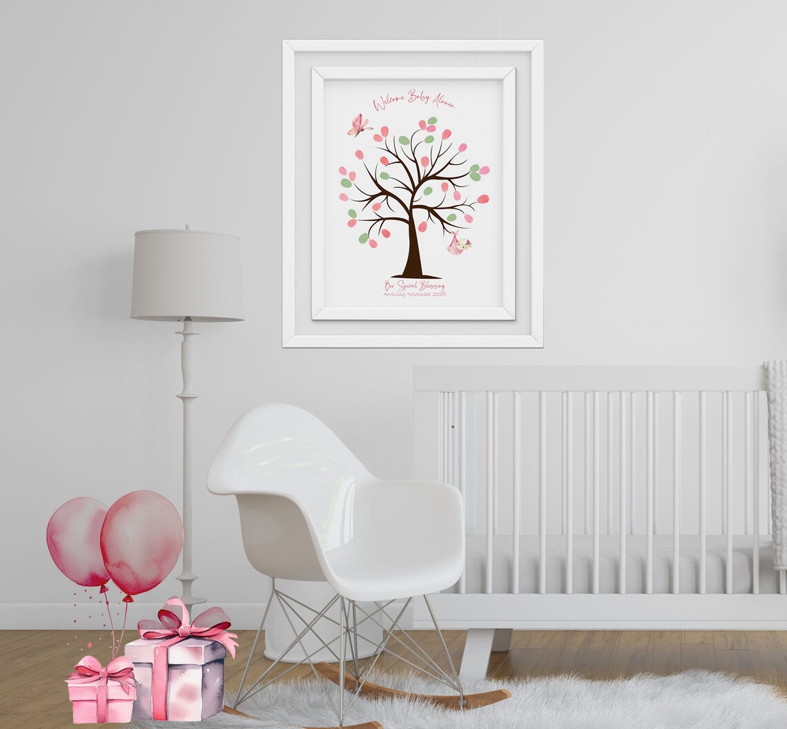 Custom Watercolor Baby Girl Tree Art | Fingerprint Guestbook ...