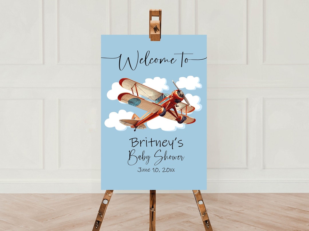 Custom Welcome to Baby Shower Poster | Airplane With Clouds Baby ...