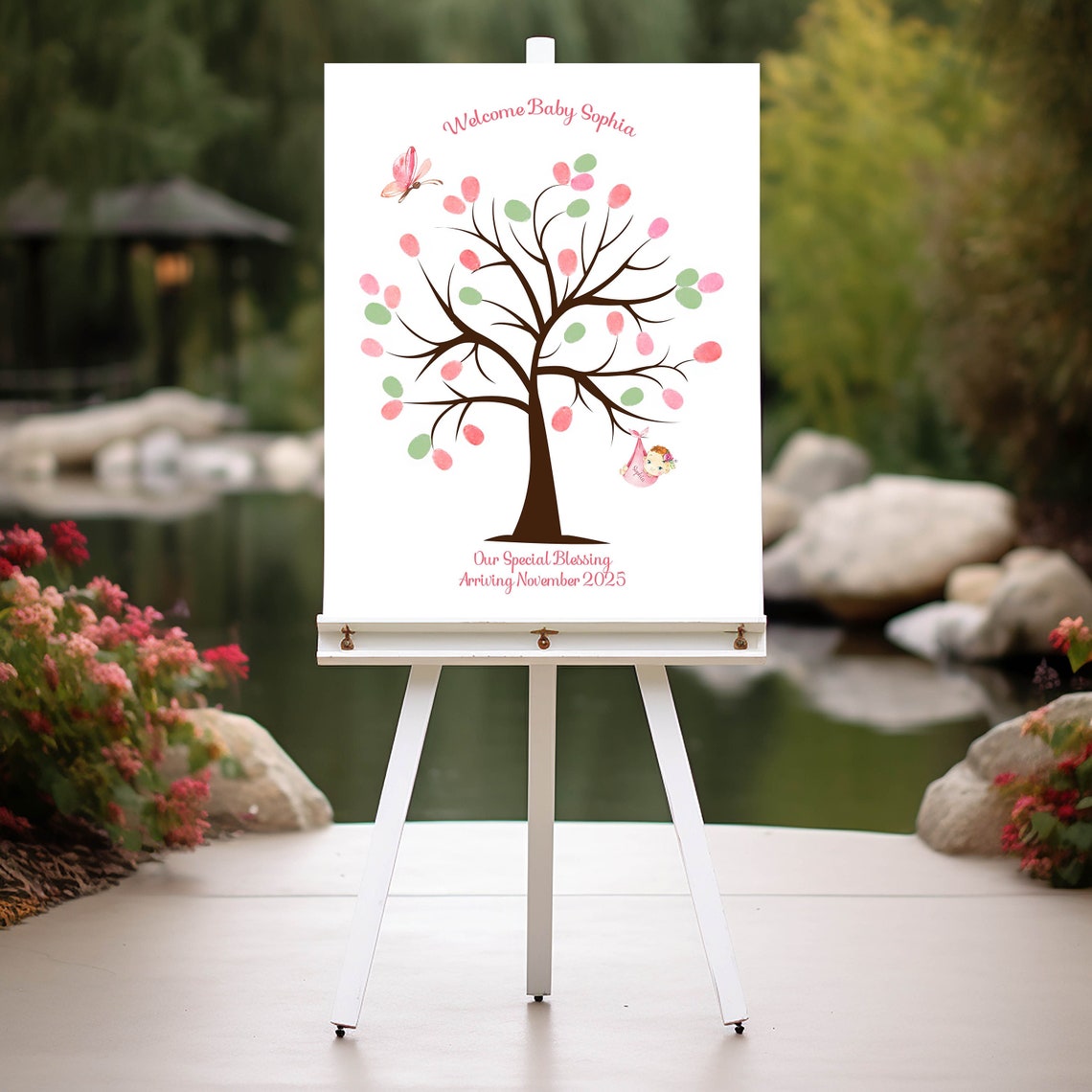 Custom Watercolor Baby Girl Tree Art | Fingerprint Guestbook ...