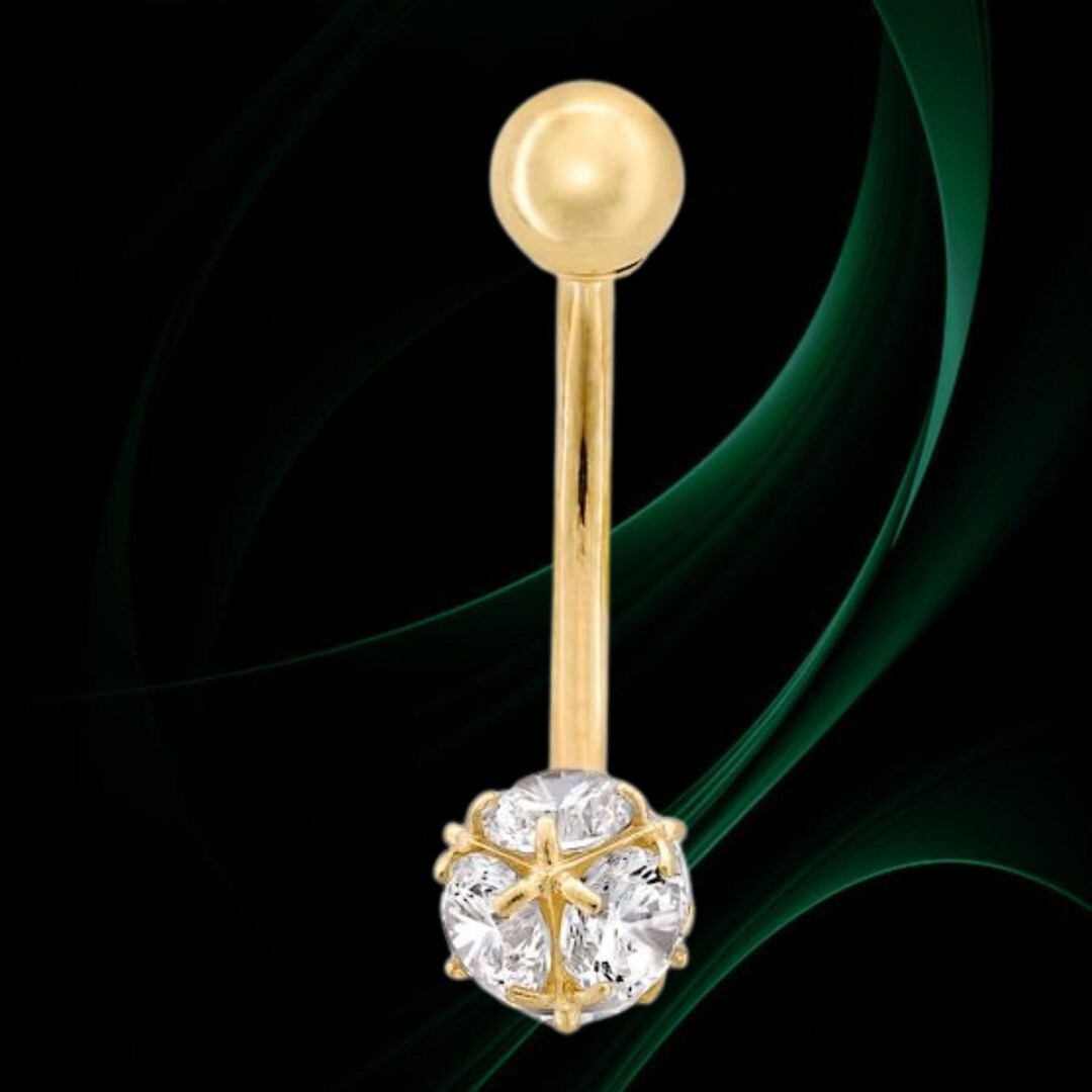 14K Gold Diamond Three-stone Belly Button Ring ,navel Piercing ,belly ...