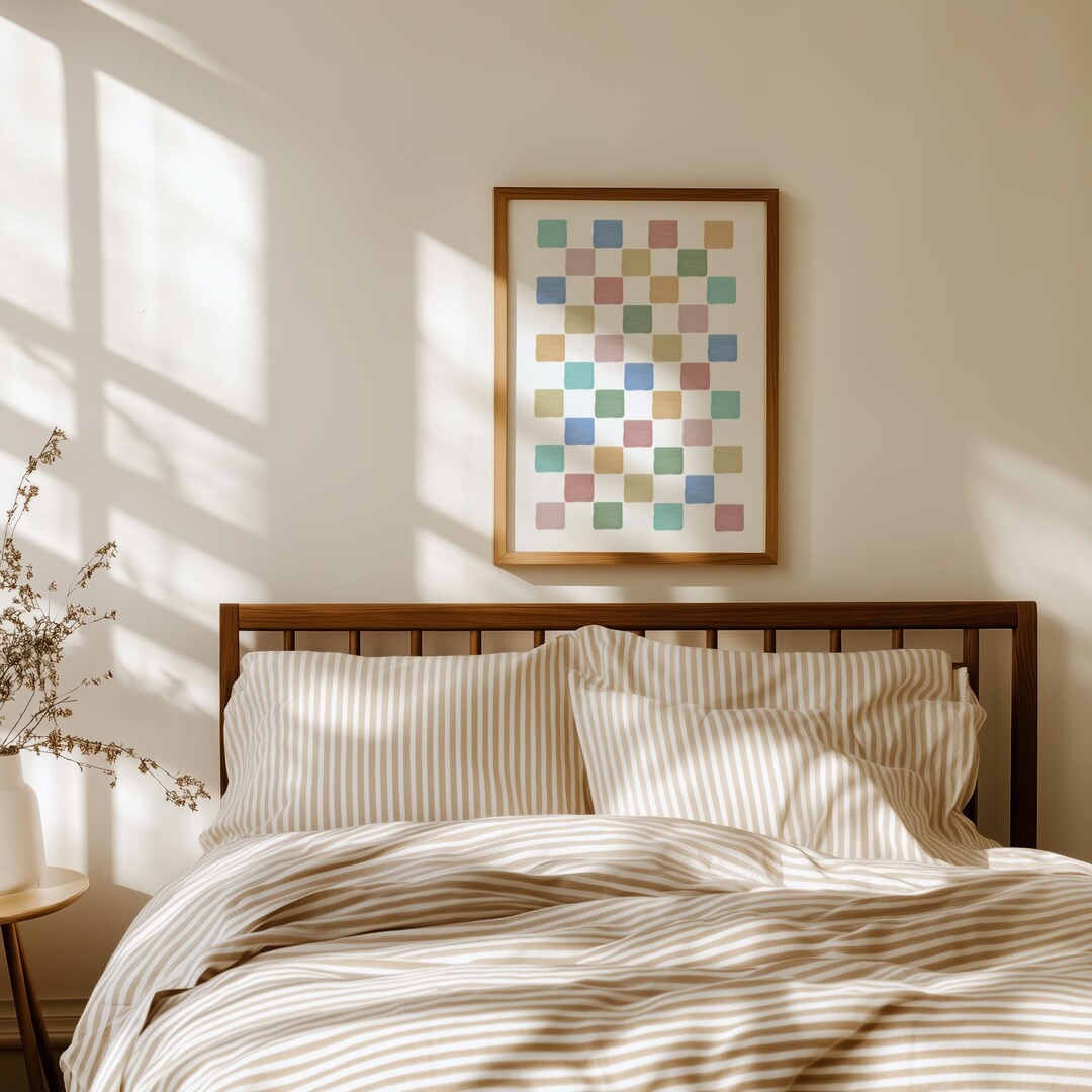 Retro Checked Digital Print, Vintage Design, Abstract Art Print, Wall ...