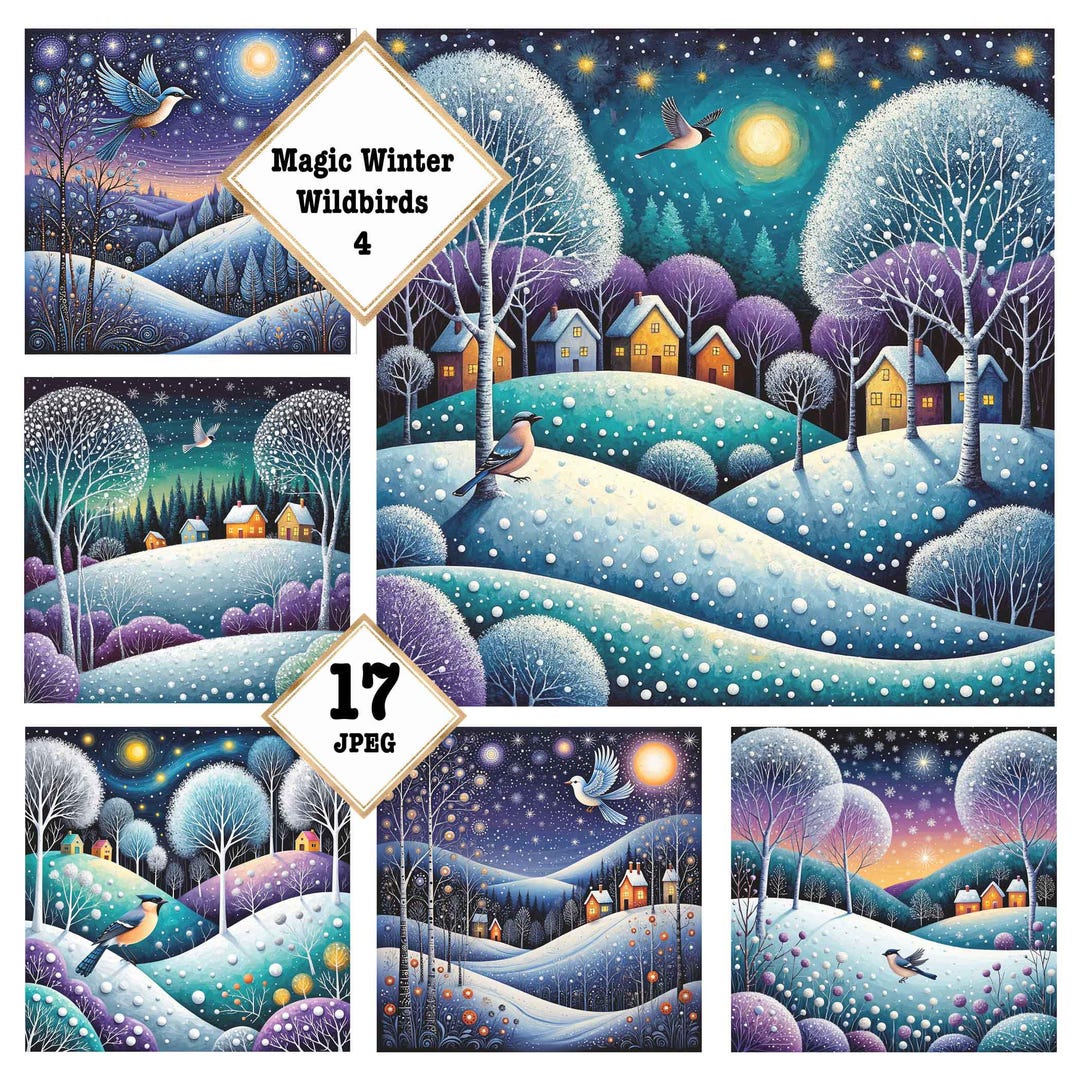 JPEG Vintage Winter Birds Clipart Set4 Snowy Forest Songbirds Pastel ...