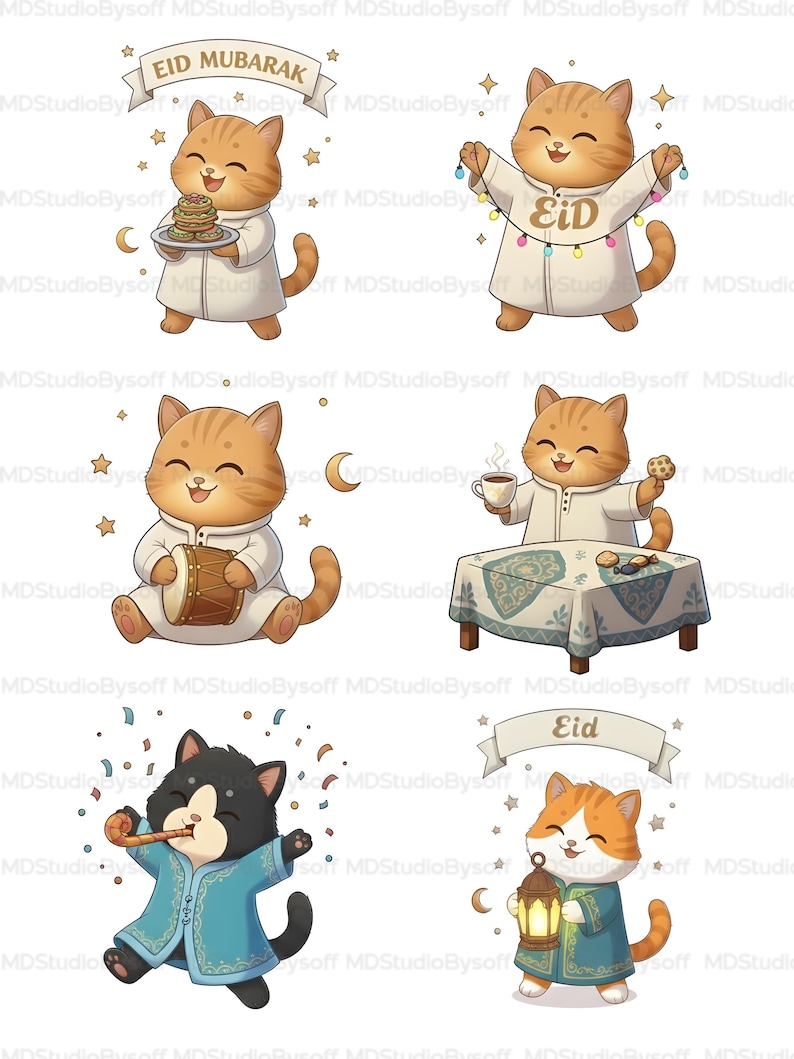 Eid Mubarak Cat Clipart Bundle PNG/JPG Part 1 - Etsy