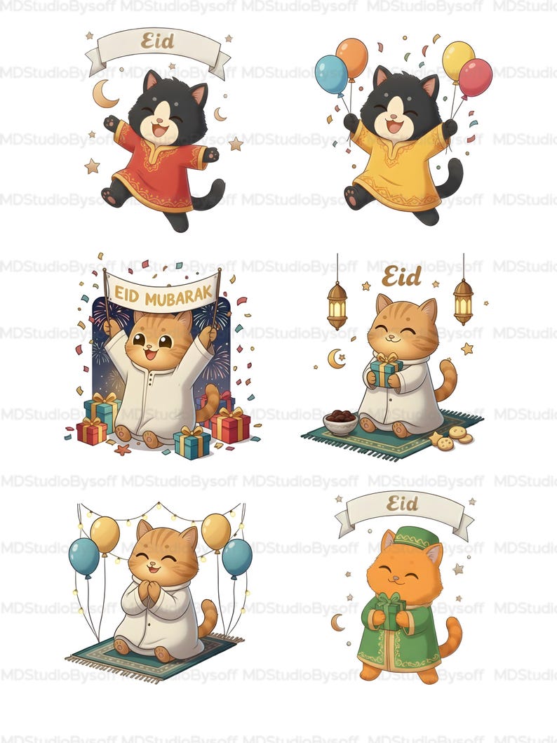 Eid Mubarak Cat Clipart Bundle PNG/JPG Part 1 - Etsy