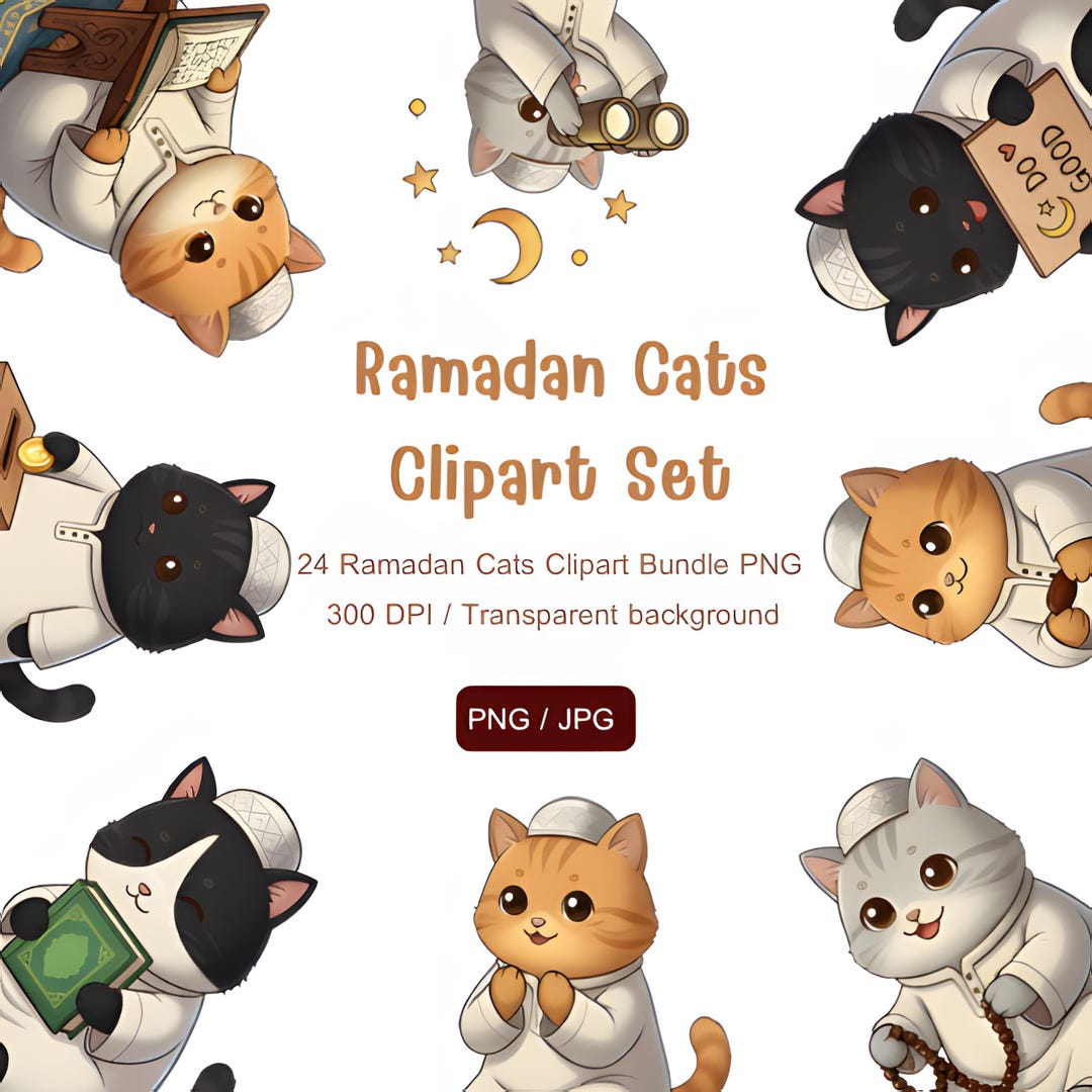 Ramadan Cat Clipart Set – Muslim Cats, Islamic Illustration (PNG JPG ...