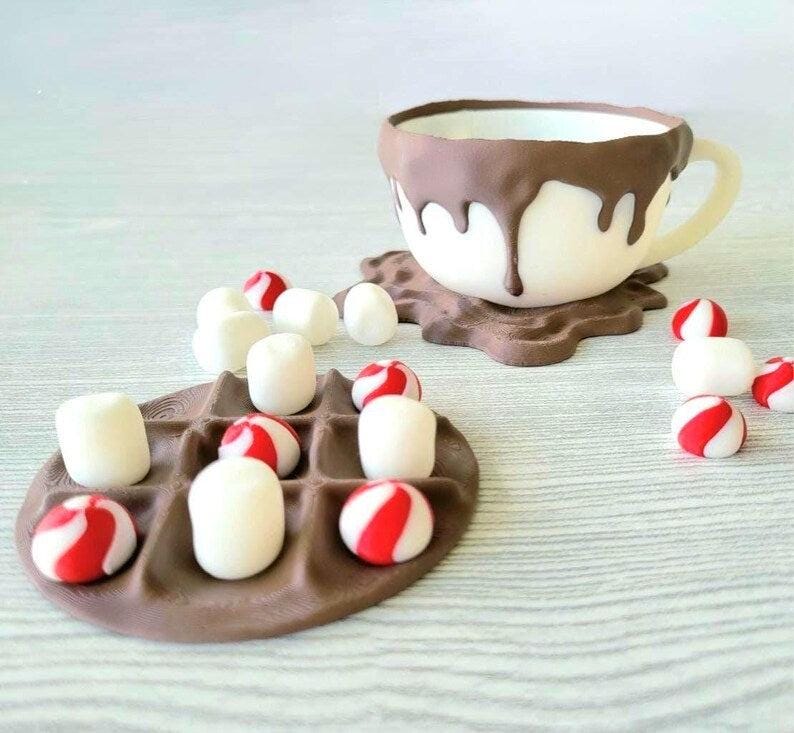 3D Printed Hot Cocoa Tic Tac Toe Game: Desk Decor, Family Gift ...