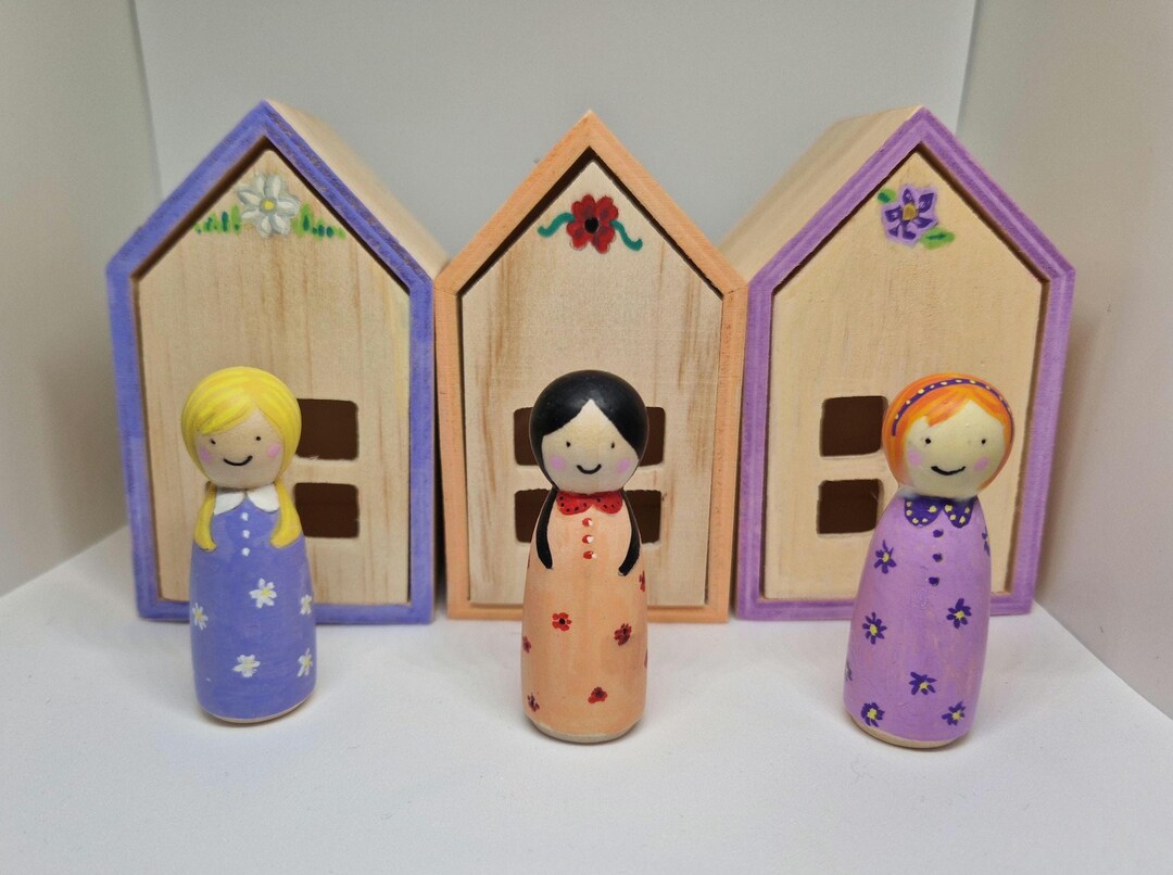 Flower Friends Peg Dolls With Houses - Etsy