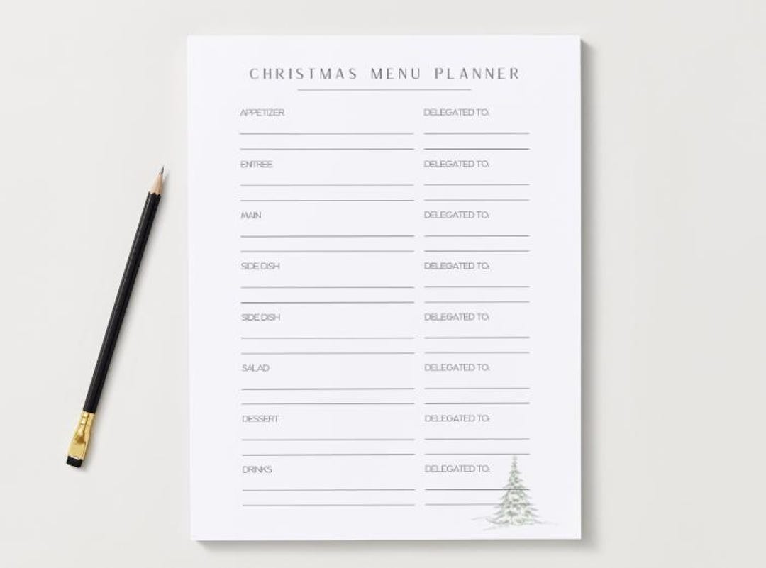 Christmas Menu Planner Printable Meal Planning Insert Minimalist ...