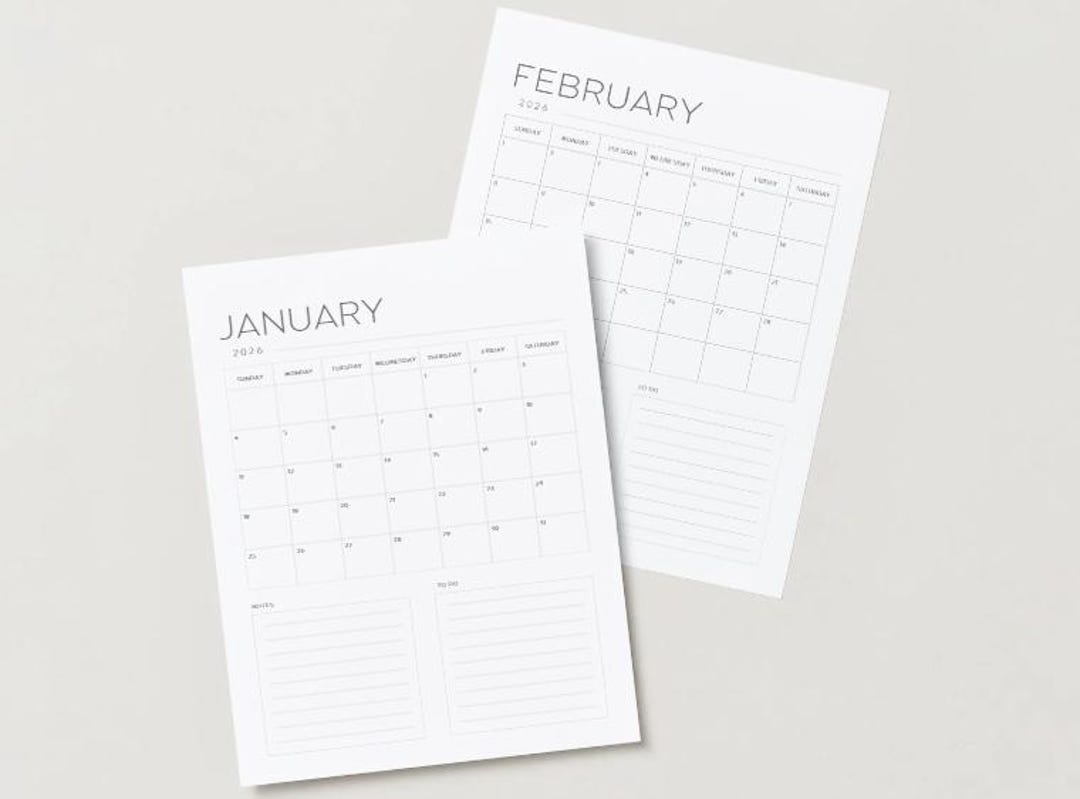 2026 Vertical Calendar | Minimalist Printable Monthly Planner | Bonus ...