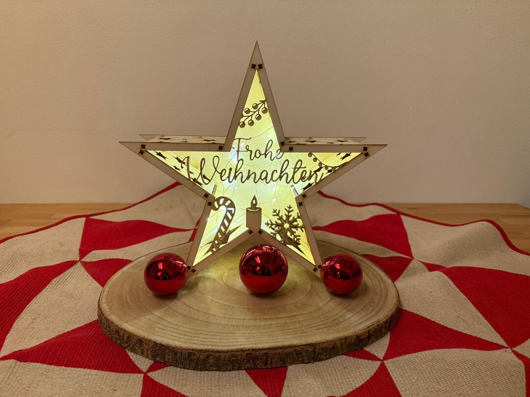Holzstern Mit Led-beleuchtung – „frohe Weihnachten“-design - Etsy