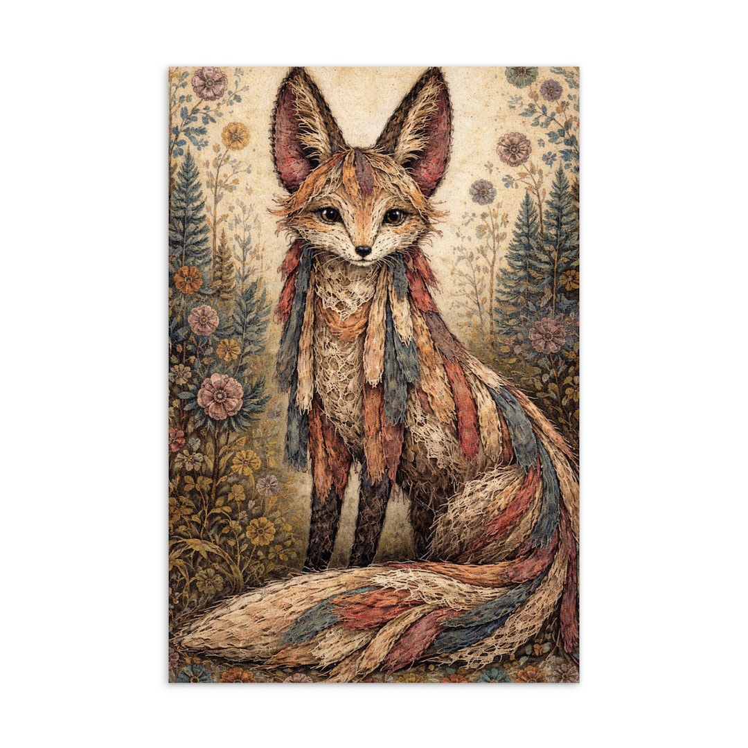 Vintage Meadow Fox Postcard | Folk Storybook Animal Art Card (4x6) - Etsy