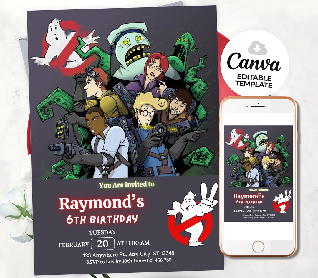 Ghostbusters Birthday Invitation Template, Kids Party Invite (canva ...