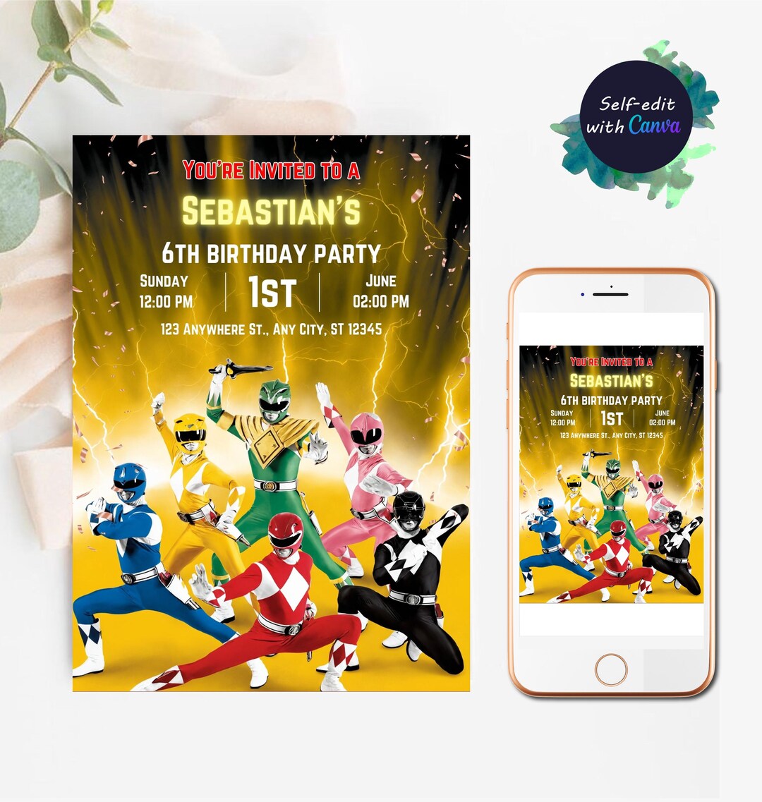 Power Rangers Birthday Invitation Power Rangers Invite Printable ...
