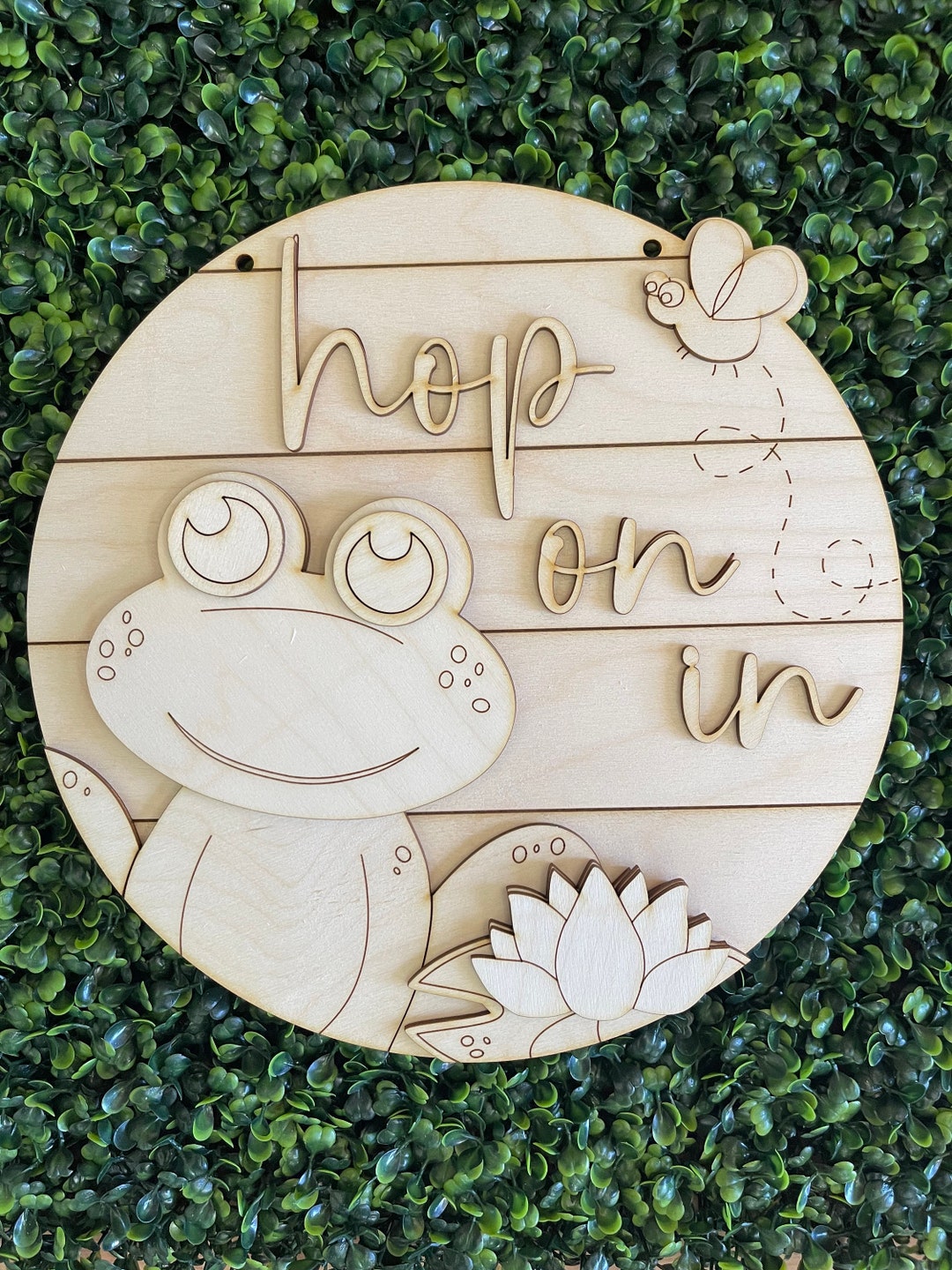 Frog DIY Wood Sign - Hop on in Spring Cottage Woods Floral Blank Round ...