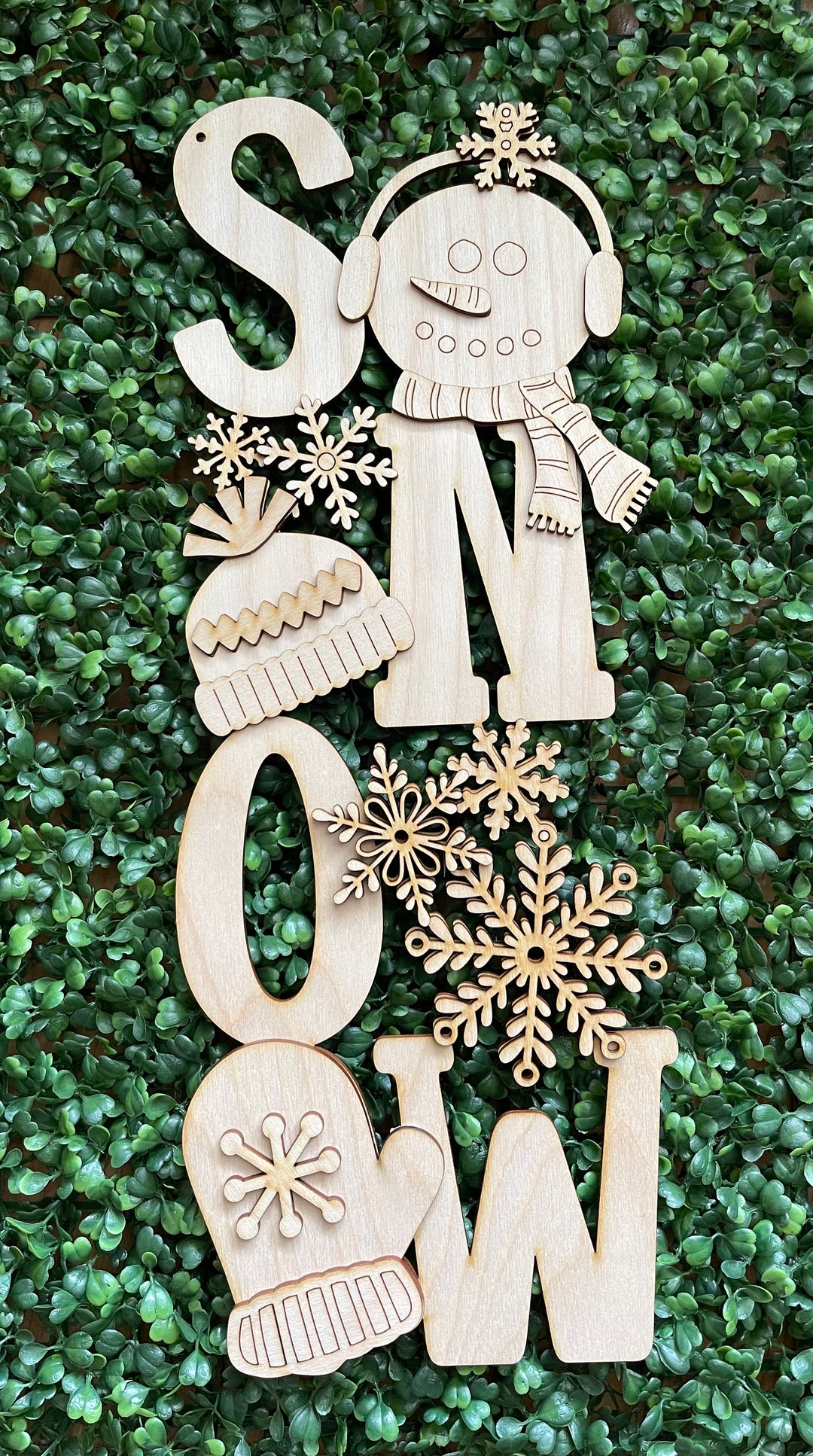 Winter Snowman DIY Wood Sign - Snow Snowflake Mitten Unfinished Cut Out ...