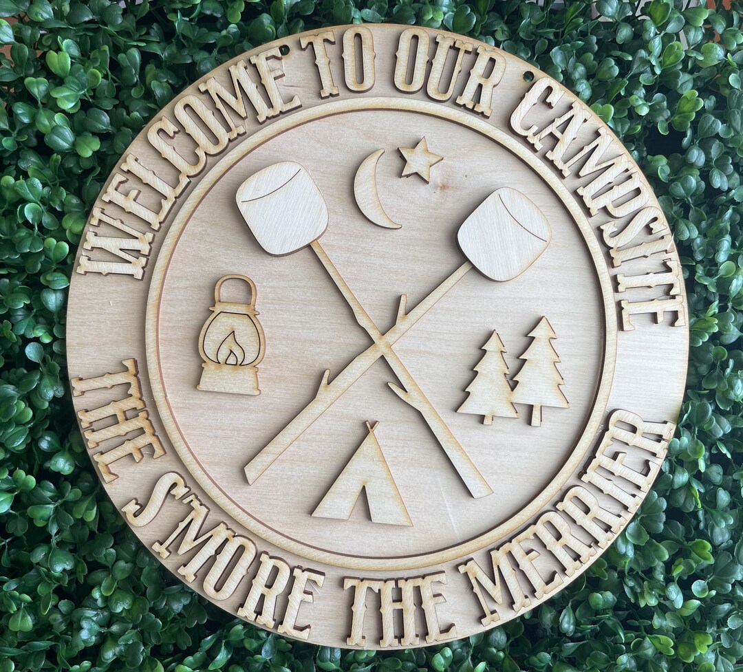 DIY Wood Sign - Camping Welcome Unfinished Cut Out Door Hanger Wall ...