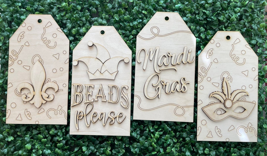 Mardi Gras DIY Tag Home Decor Sign - Mask Confetti Beads Hat Fleur De ...