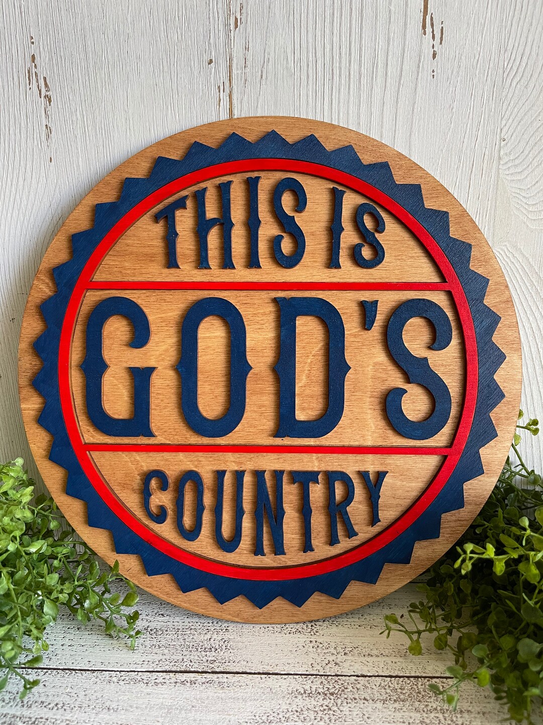 Patriotic Wood Sign - Gods Country Independence Day USA Home Decor Door ...