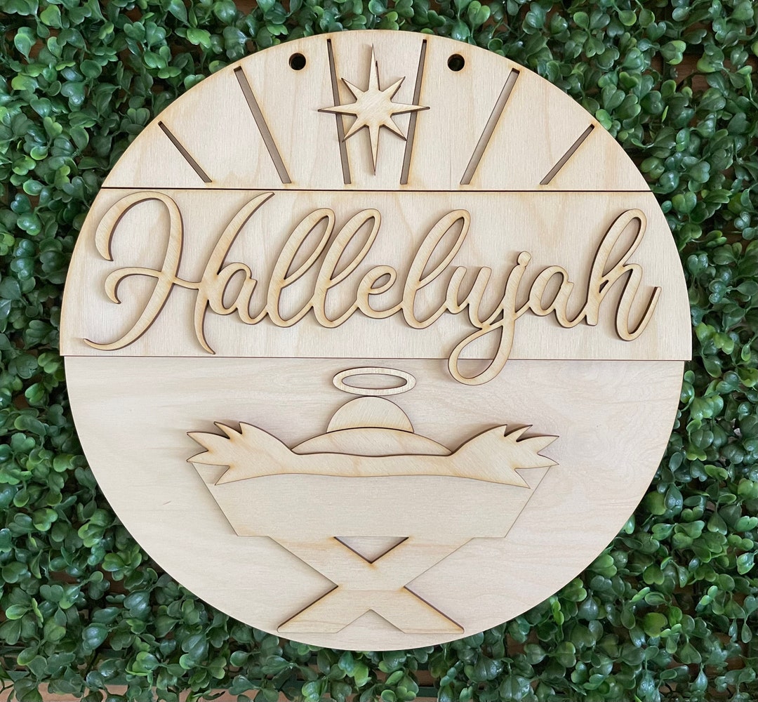 Christmas DIY Wood Sign - Hallelujah Baby Jesus Unfinished Cut Out Door ...